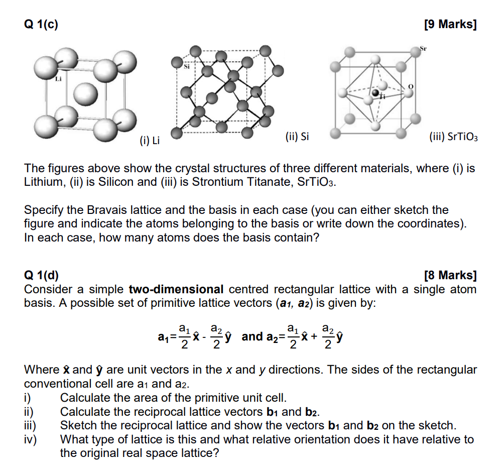Solved Q 1(c) [9 Marks] i) Li (ii) Si i) SrTiO3 The figures | Chegg.com