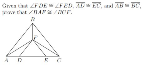 Solved Given that ZFDE ZFED, AD - EC, and AB - BC, prove | Chegg.com