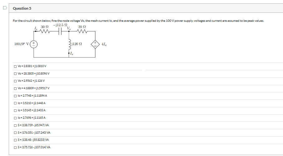 Solved Question 5 For the circuit shown below,fine the node | Chegg.com