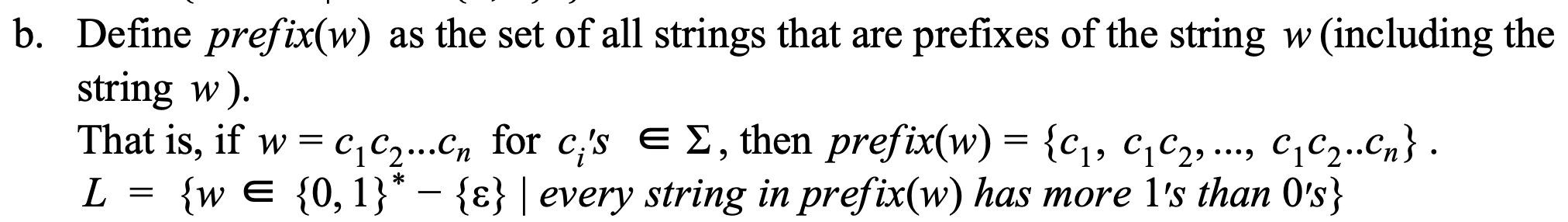 Solved b. Define prefix(w) as the set of all strings that | Chegg.com