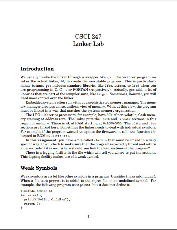 CSCI 247 Linker Lab Introduction We usually invoke | Chegg.com