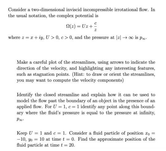 Solved Consider a two-dimensional inviscid incompressible | Chegg.com