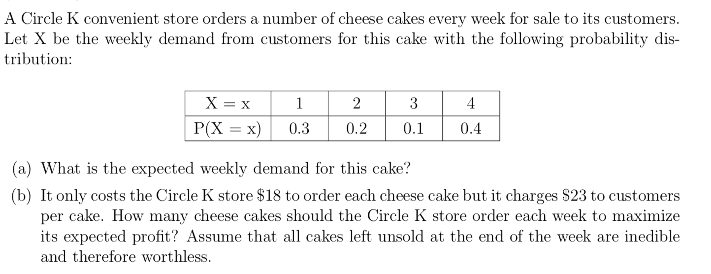 Solved by an EXPERT A Circle K convenient store orders a number of cheese | Chegg.com