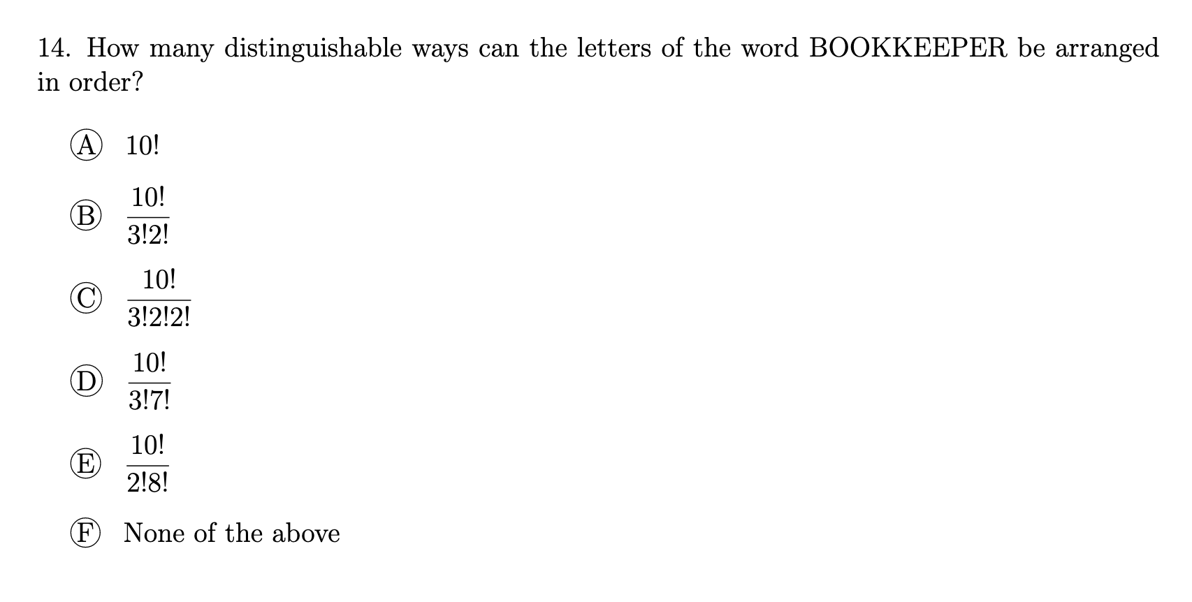 Solved 14. How many distinguishable ways can the letters of | Chegg.com