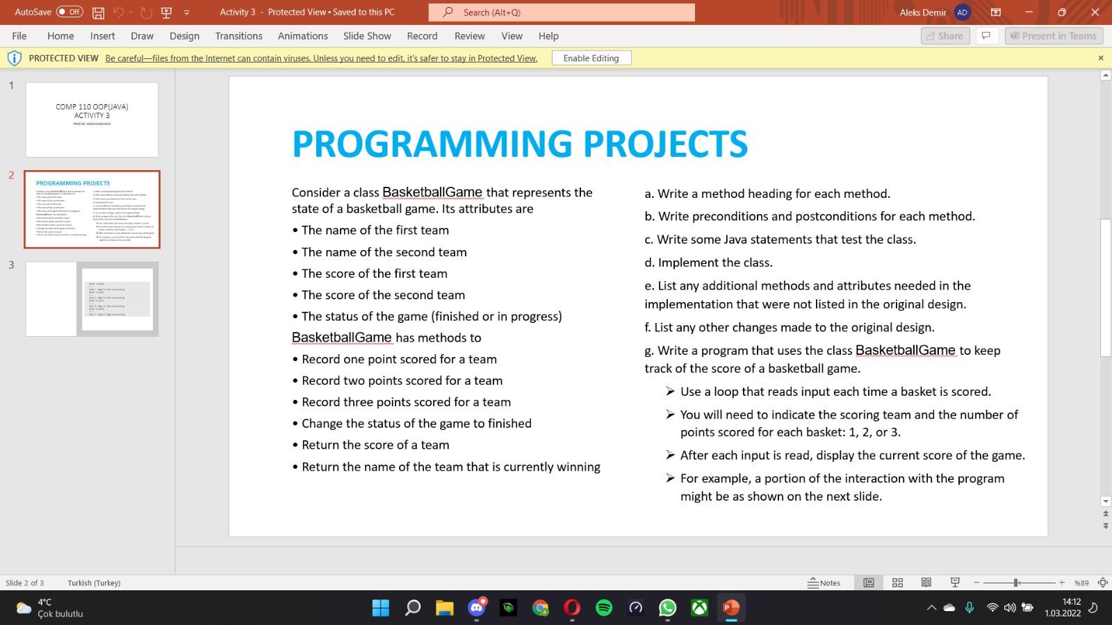 Solved AutoSave Off HUD v Activity 3 - Protected View - | Chegg.com