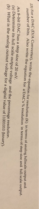 Solved 3) For a DAC(DA Converter), write the equation for | Chegg.com