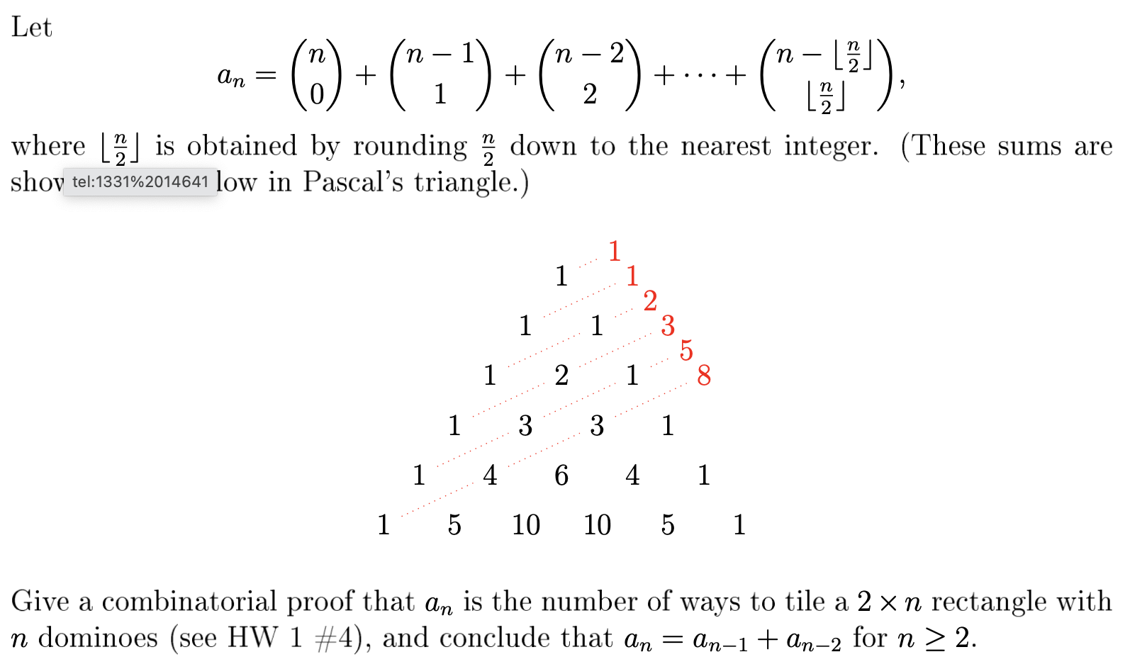 Solved Let an=(n0)+(n−11)+(n−22)+⋯+(n−⌊2n⌋⌊2n⌋) where ⌊2n⌋ | Chegg.com