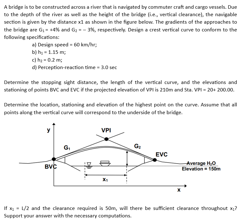 Solved A bridge is to be constructed across a river that is | Chegg.com