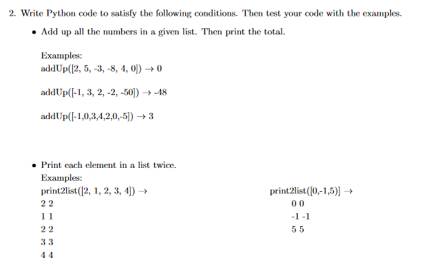 Solved 2. Write Python code to satisfy the following | Chegg.com