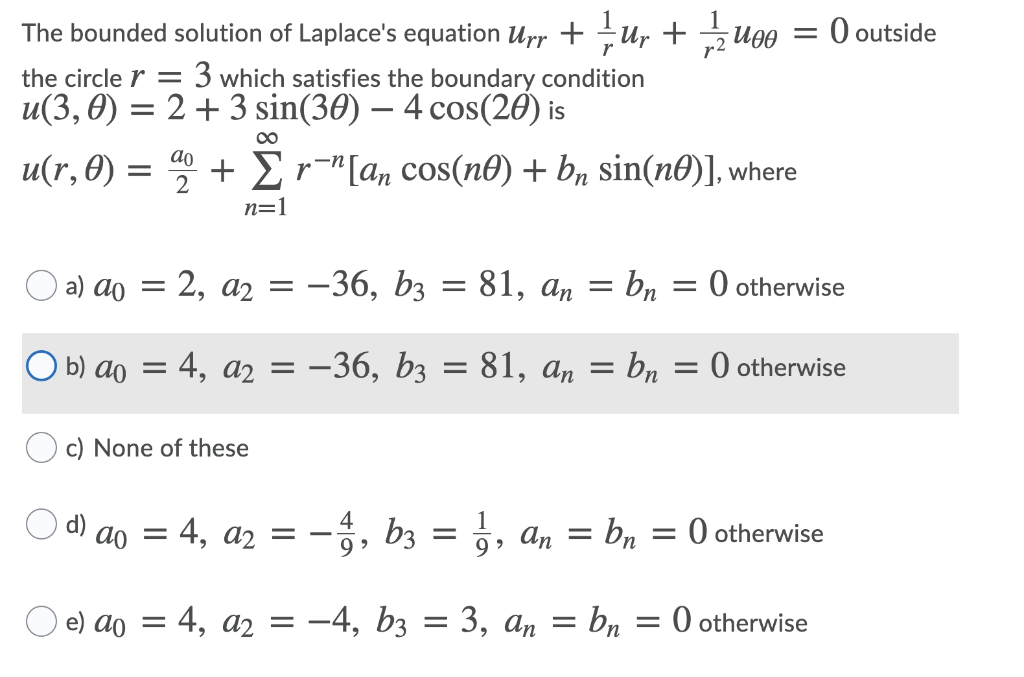 Solved Иөө = O outside the circle r = The bounded solution | Chegg.com