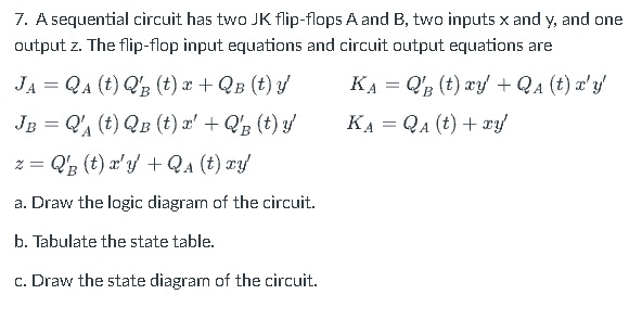Solved 7. A sequential circuit has two JK flip-flops A and | Chegg.com