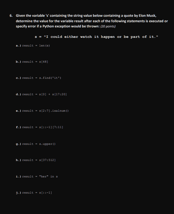 Solved determine the value for the variable result after | Chegg.com