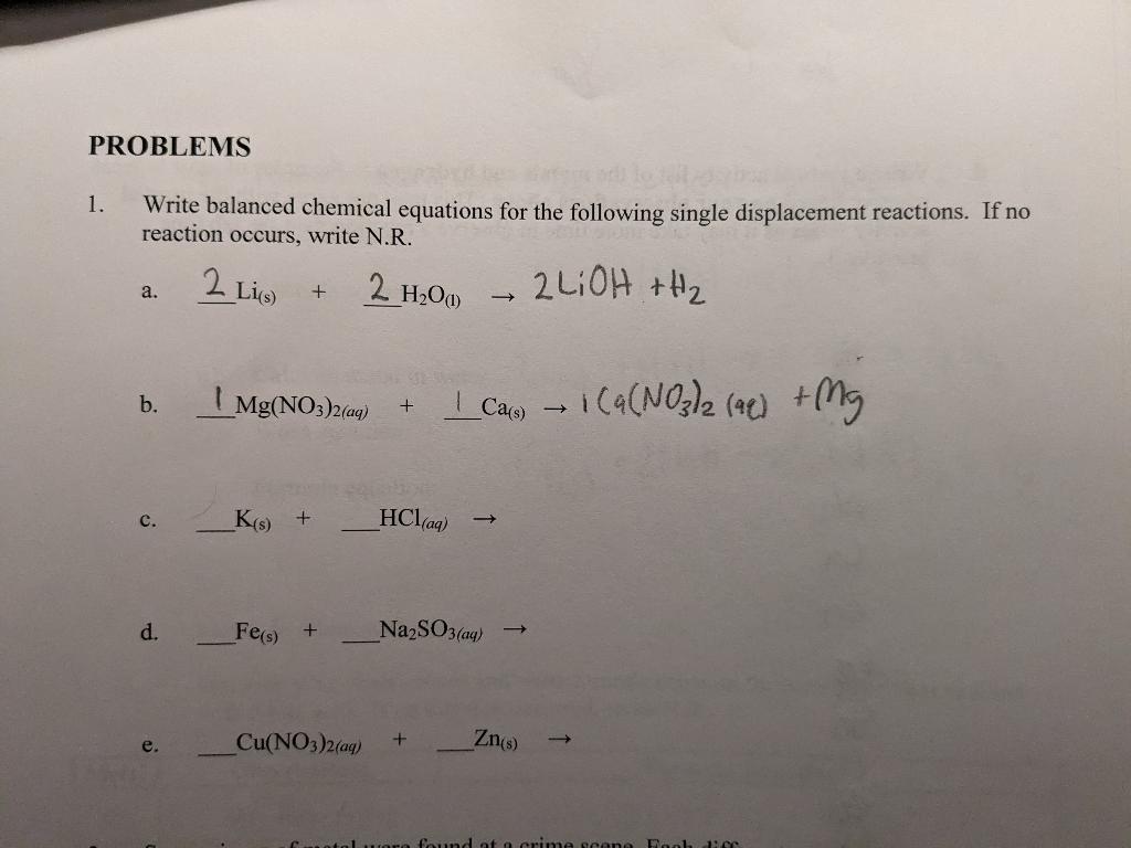 Write balanced chemical equations for the following | Chegg.com