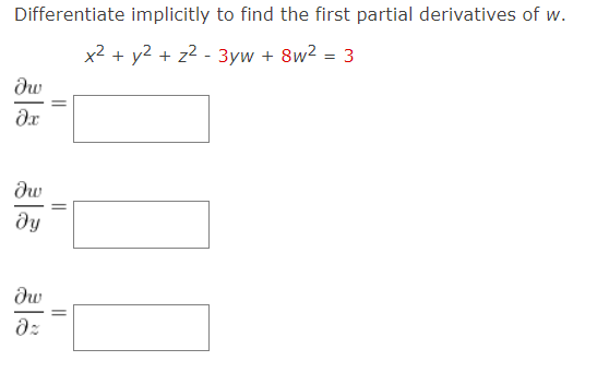 Solved Differentiate implicitly to find the first partial | Chegg.com