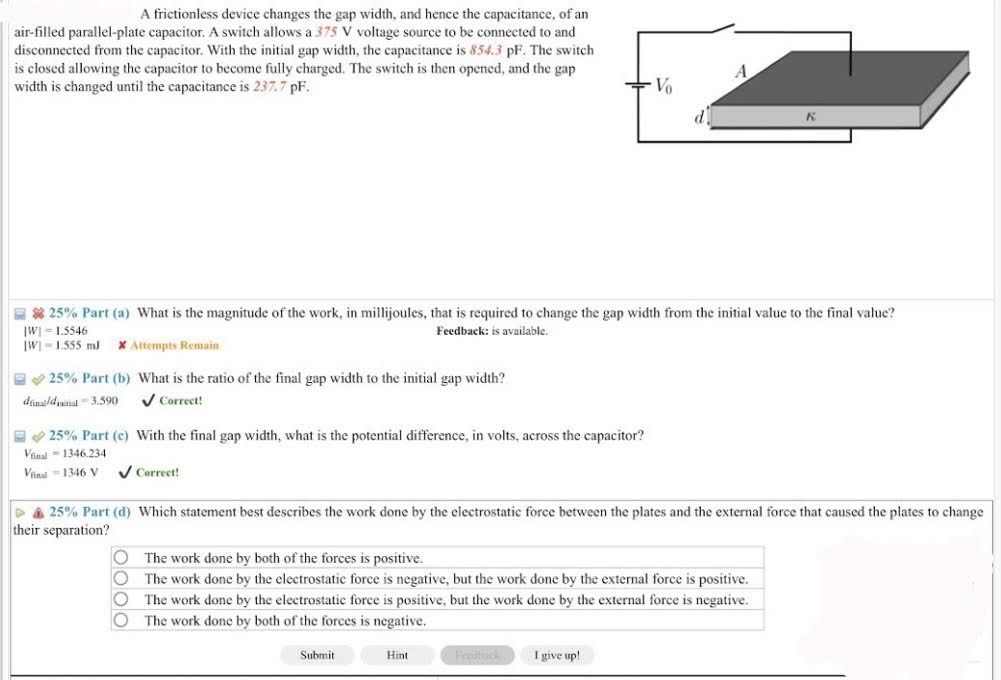 Solved A frictionless device changes the gap width, and | Chegg.com