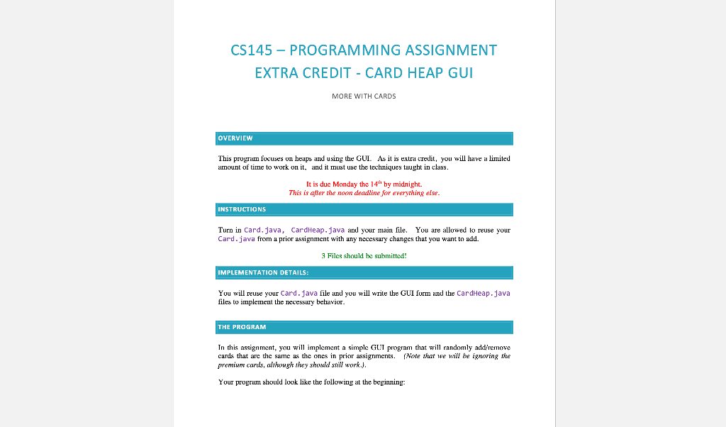 Solved CS145 - PROGRAMMING ASSIGNMENT EXTRA CREDIT - CARD | Chegg.com
