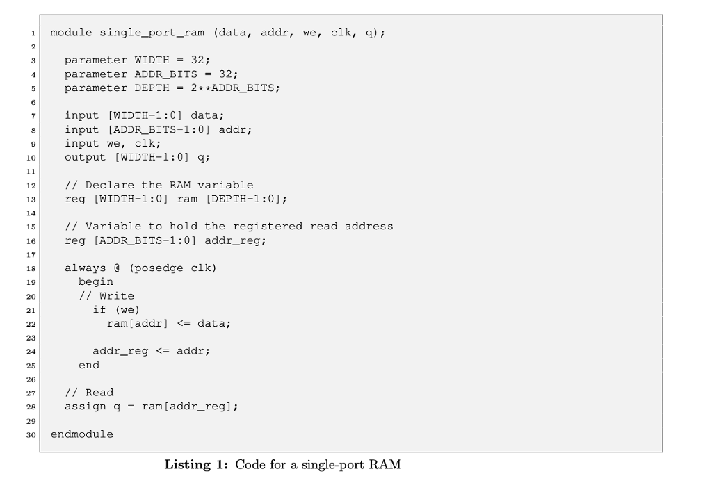 Solved 1. Study the code for a single port memory shown in | Chegg.com