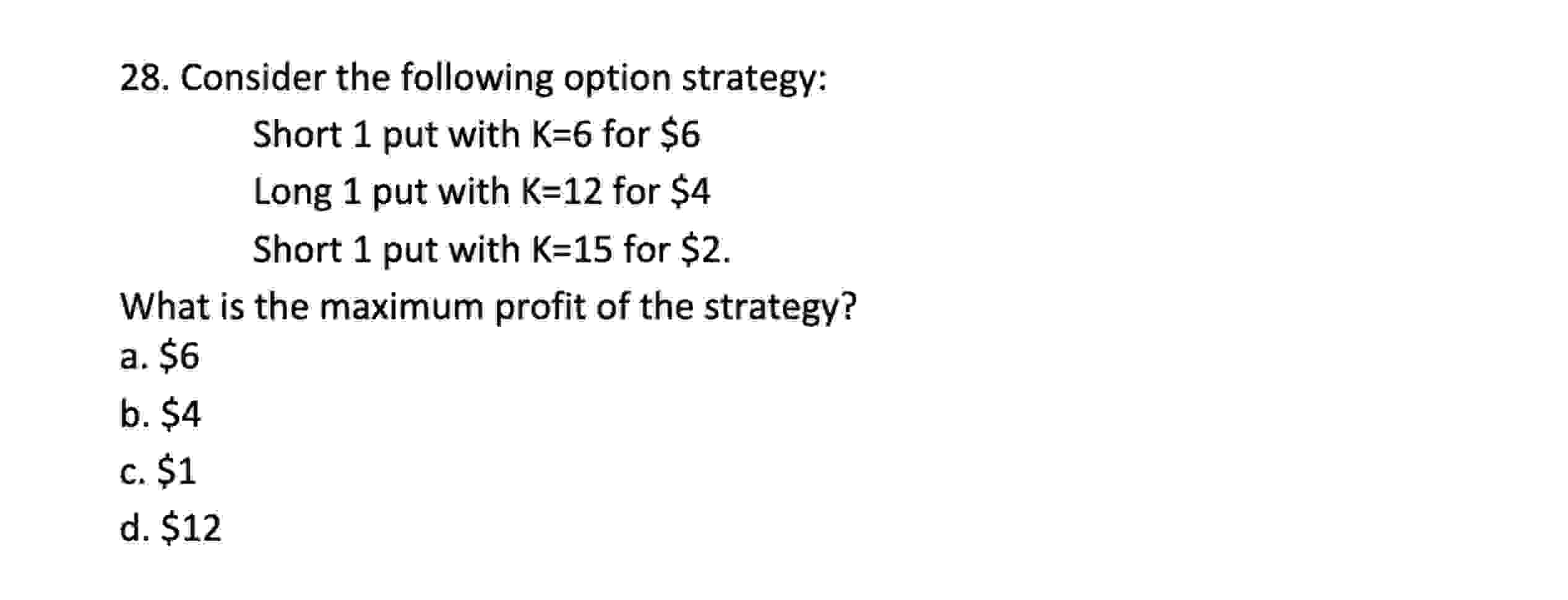 Solved Consider the following option strategy:Short 1 ﻿put | Chegg.com