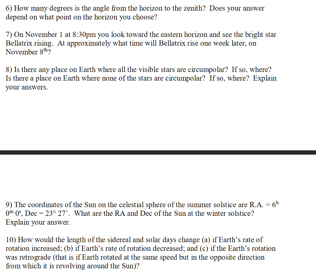 Solved 6) How many degrees is the angle from the horizon to | Chegg.com