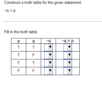 Solved Construct a truth table for the given statement. ~q | Chegg.com