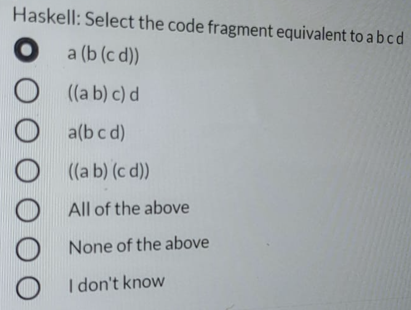 Solved Haskell: Select the code fragment equivalent to abcd | Chegg.com