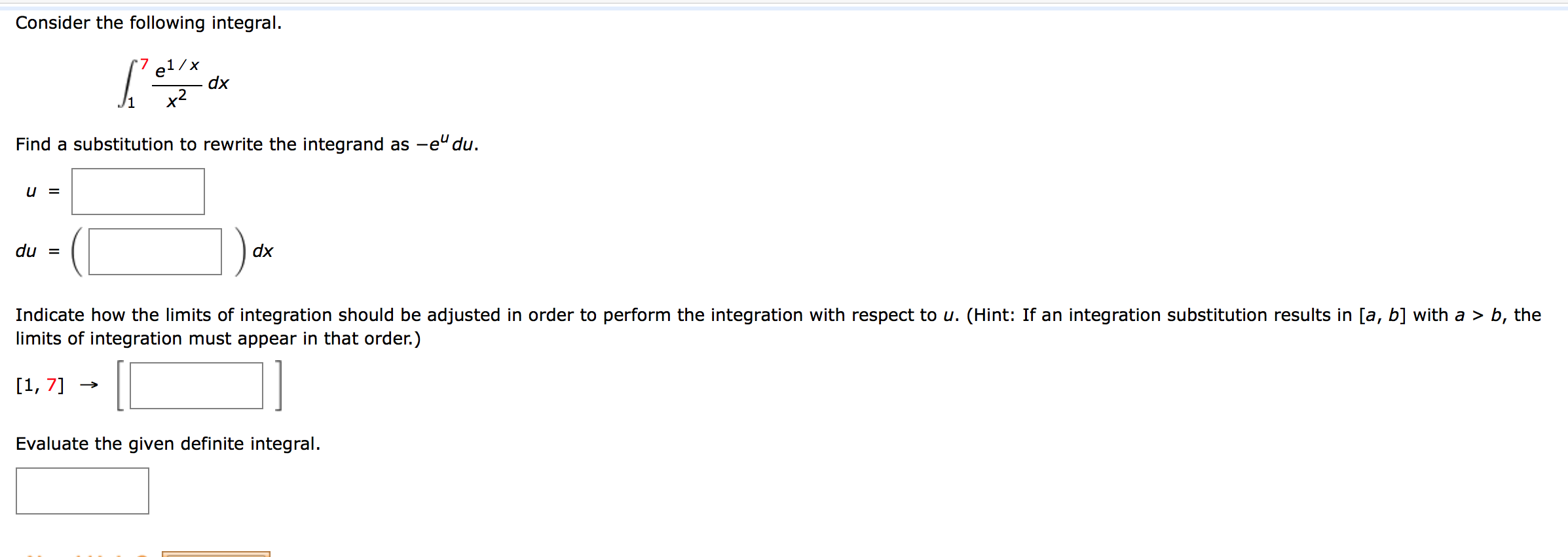 Solved Consider the following integral. 7 e 1/x dx +2 Find a | Chegg.com