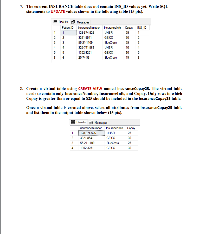 Solved 7. The current INSURANCE table does not contain | Chegg.com