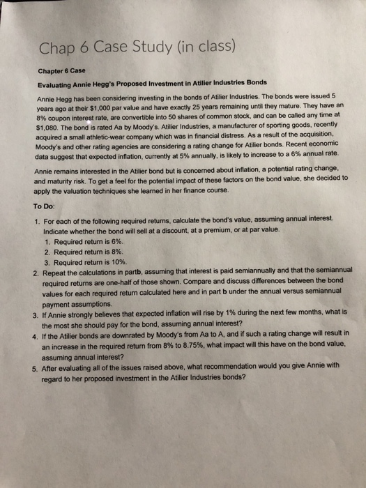 Chap 6 Case Study (in class) Chapter 6 Case | Chegg.com