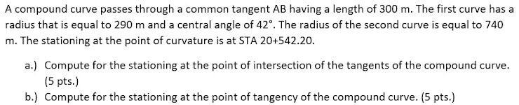 Solved A compound curve passes through a common tangent AB | Chegg.com