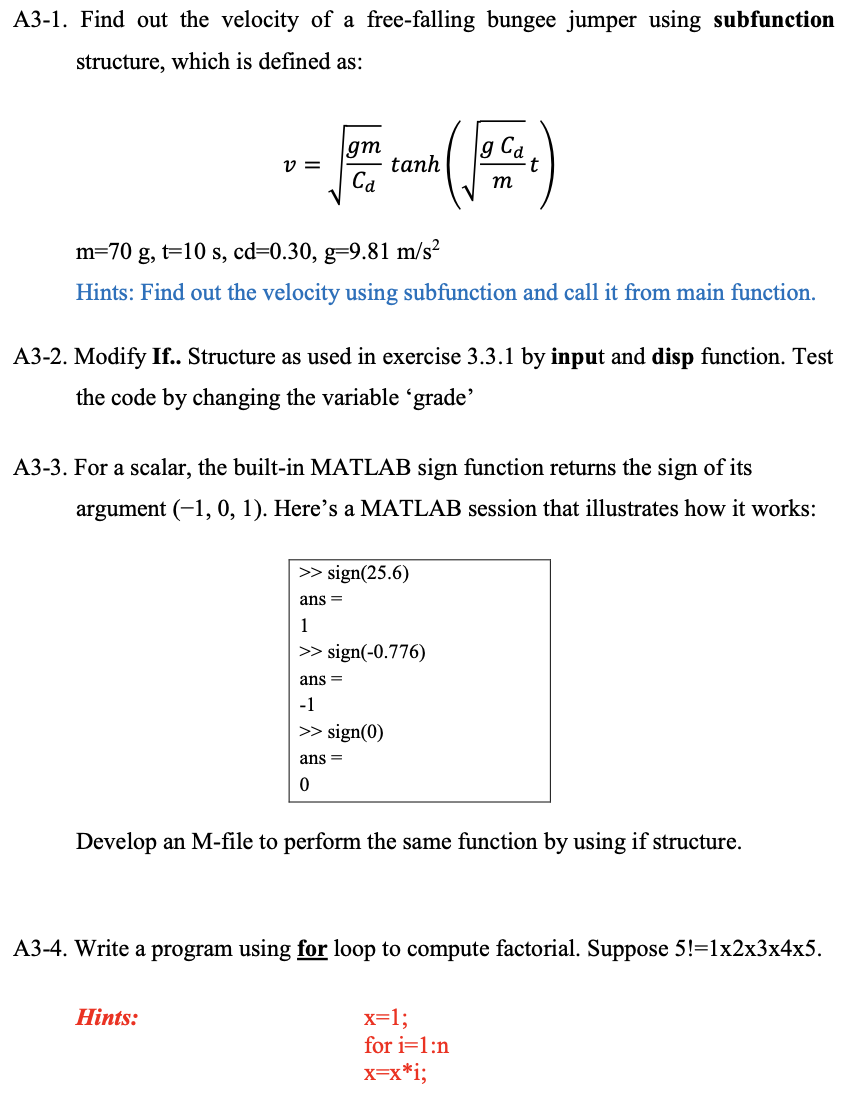 Solved A3-1. Find out the velocity of a free-falling bungee | Chegg.com