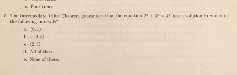 Solved e. Four times 5. The Intermediate Value Theorem | Chegg.com