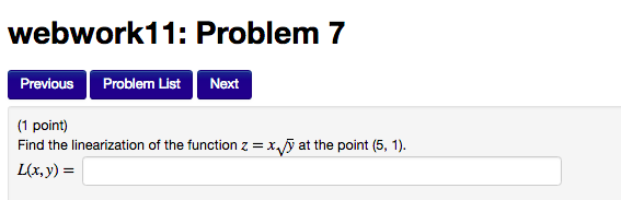 Solved webwork11: Problem 7 PreviouS Problem List Next (1 | Chegg.com