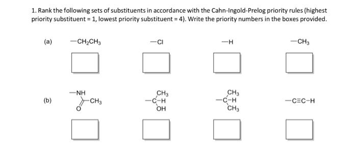 Solved 1. Rank the following sets of substituents in | Chegg.com