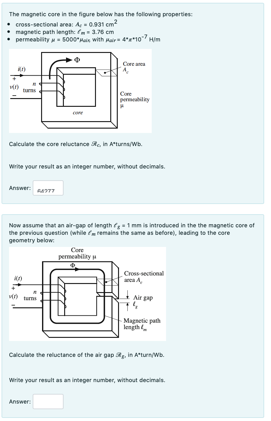 Solved The magnetic core in the figure below has the | Chegg.com