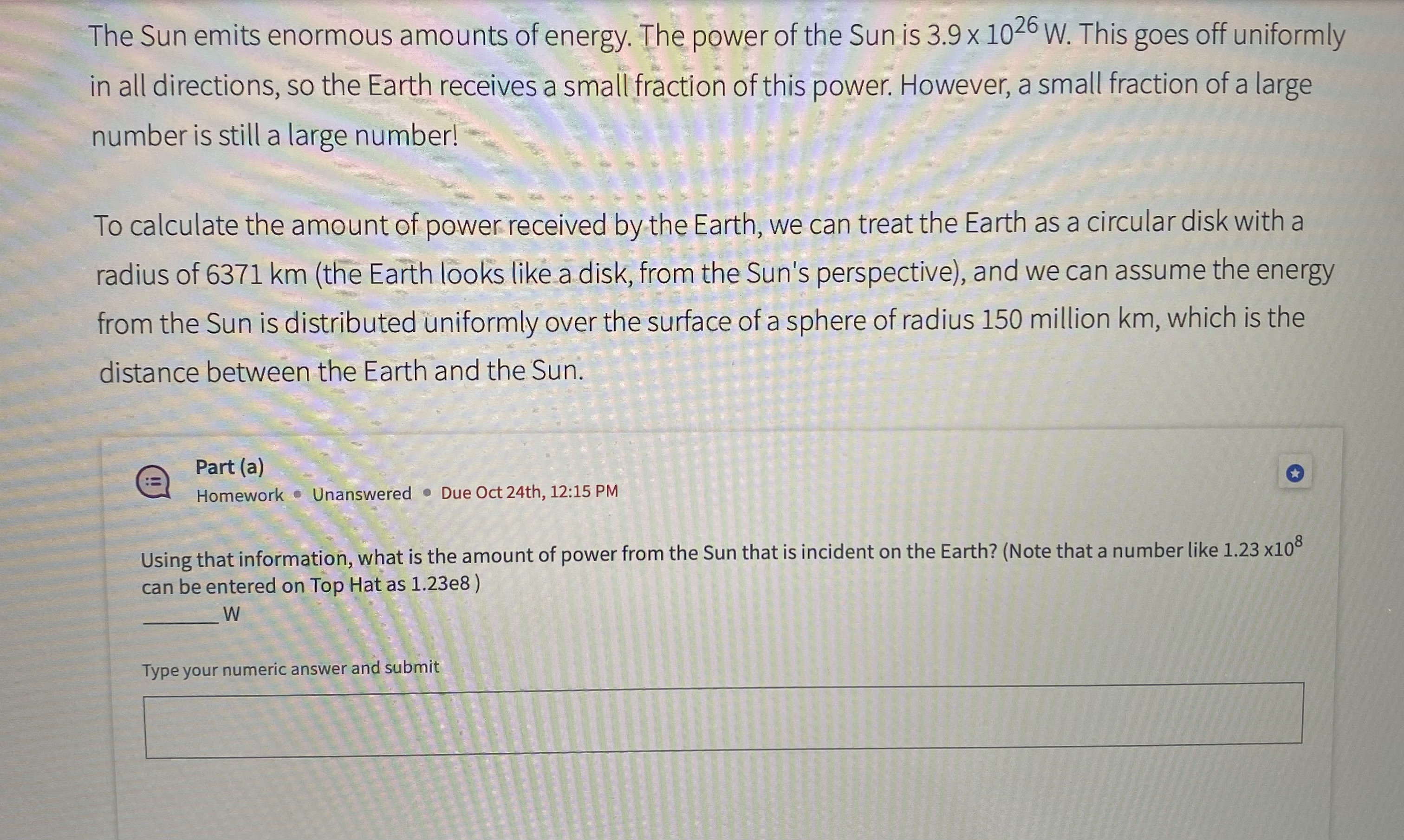 Solved The Sun emits enormous amounts of energy. The power | Chegg.com