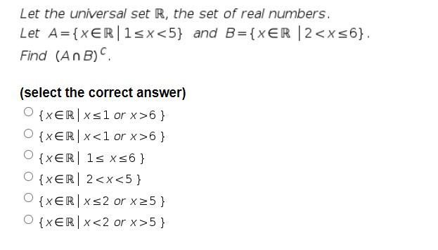 Solved Let the universal set R, the set of real numbers. Let | Chegg.com