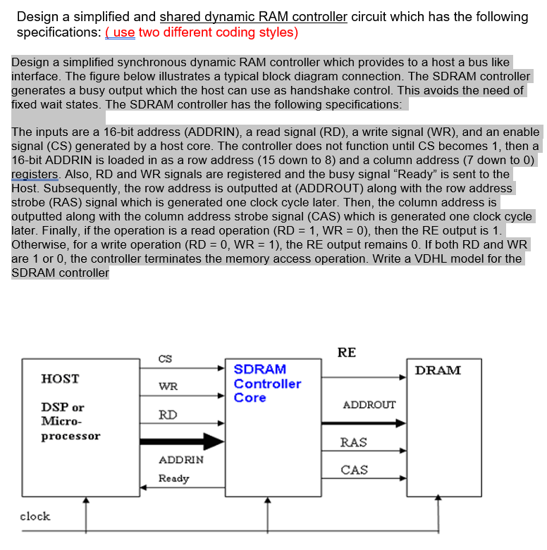 Design a simplified and shared dynamic RAM controller | Chegg.com
