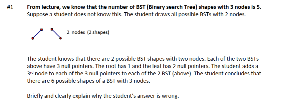 Solved \#1 ﻿From lecture, we know that the number of BST | Chegg.com