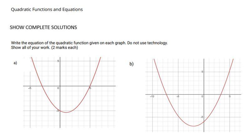 Solved Quadratic Functions and Equations SHOW COMPLETE | Chegg.com