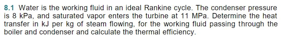 Solved 8.1 Water is the working fluid in an ideal Rankine | Chegg.com