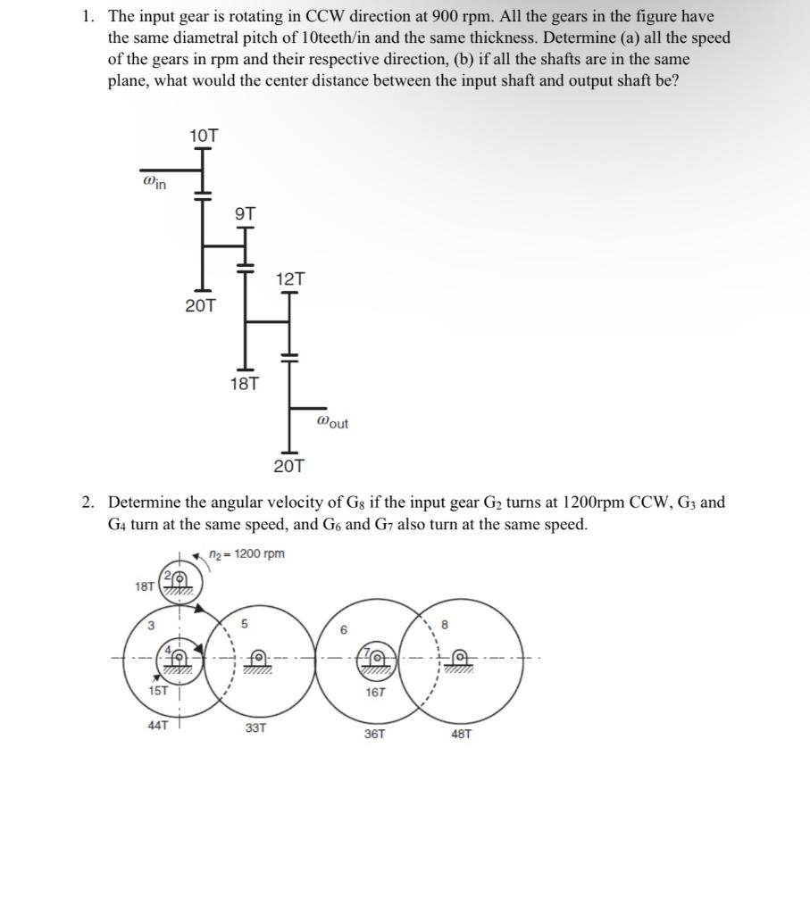Solved 1. The input gear is rotating in CCW direction at | Chegg.com