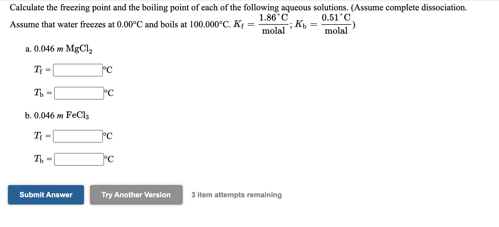 Solved Calculate the freezing point and the boiling point of | Chegg.com