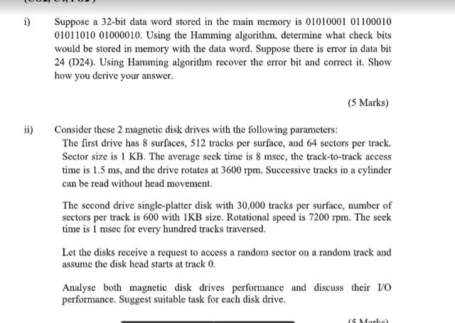Solved i) Suppose a 32-bit data word stored in the main | Chegg.com