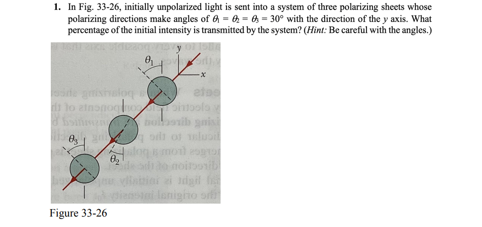 Solved 1. In Fig. 33-26, initially unpolarized light is sent | Chegg.com