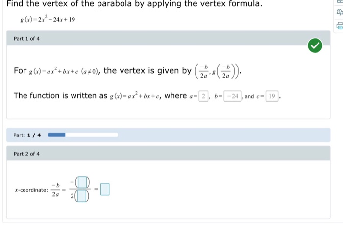 Solved Find the vertex of the parabola by applying the | Chegg.com
