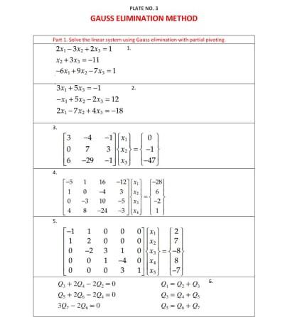 Solved PLATE NO. 3 GAUSS ELIMINATION METHOD Part 1 Solve the | Chegg.com