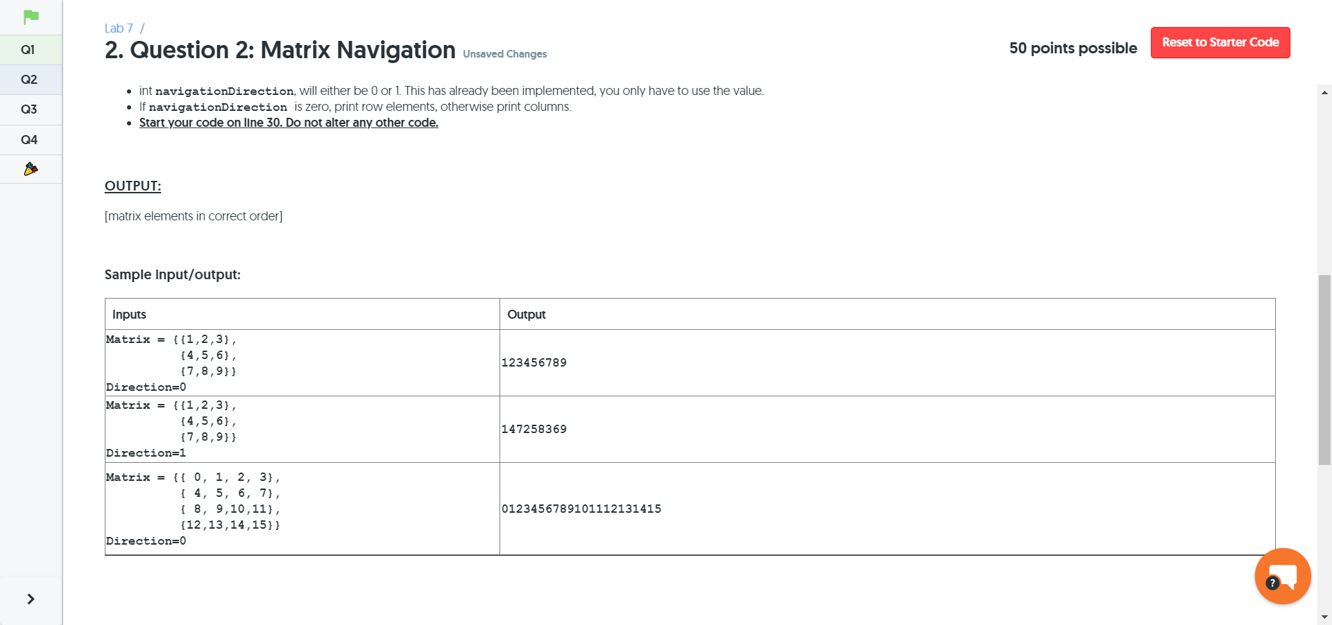 Solved Lab 7 / Q1 2. Question 2: Matrix Navigation Unsaved | Chegg.com