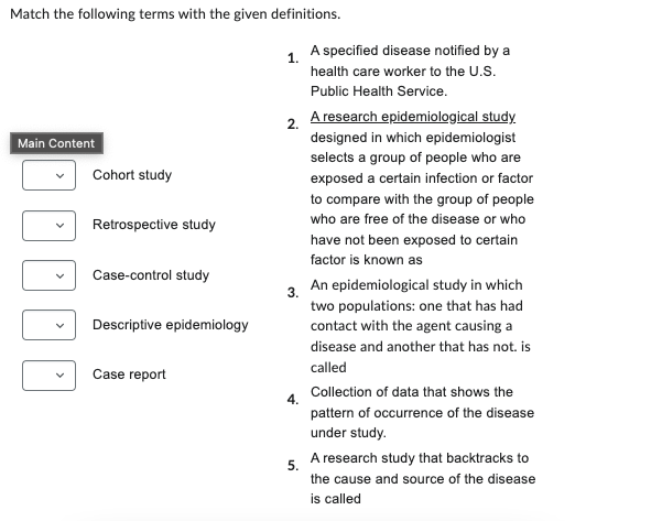 Solved Match the following terms with the given definitions. | Chegg.com