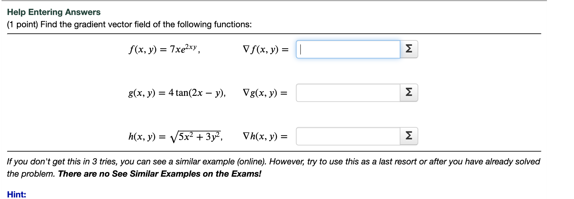 Solved Help Entering Answers ( 1 point) Find the gradient | Chegg.com