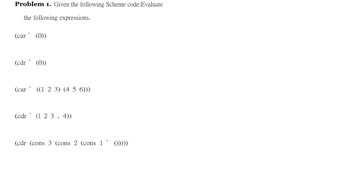 Solved Problem 1 Given The Following Scheme Codeevaluate 
